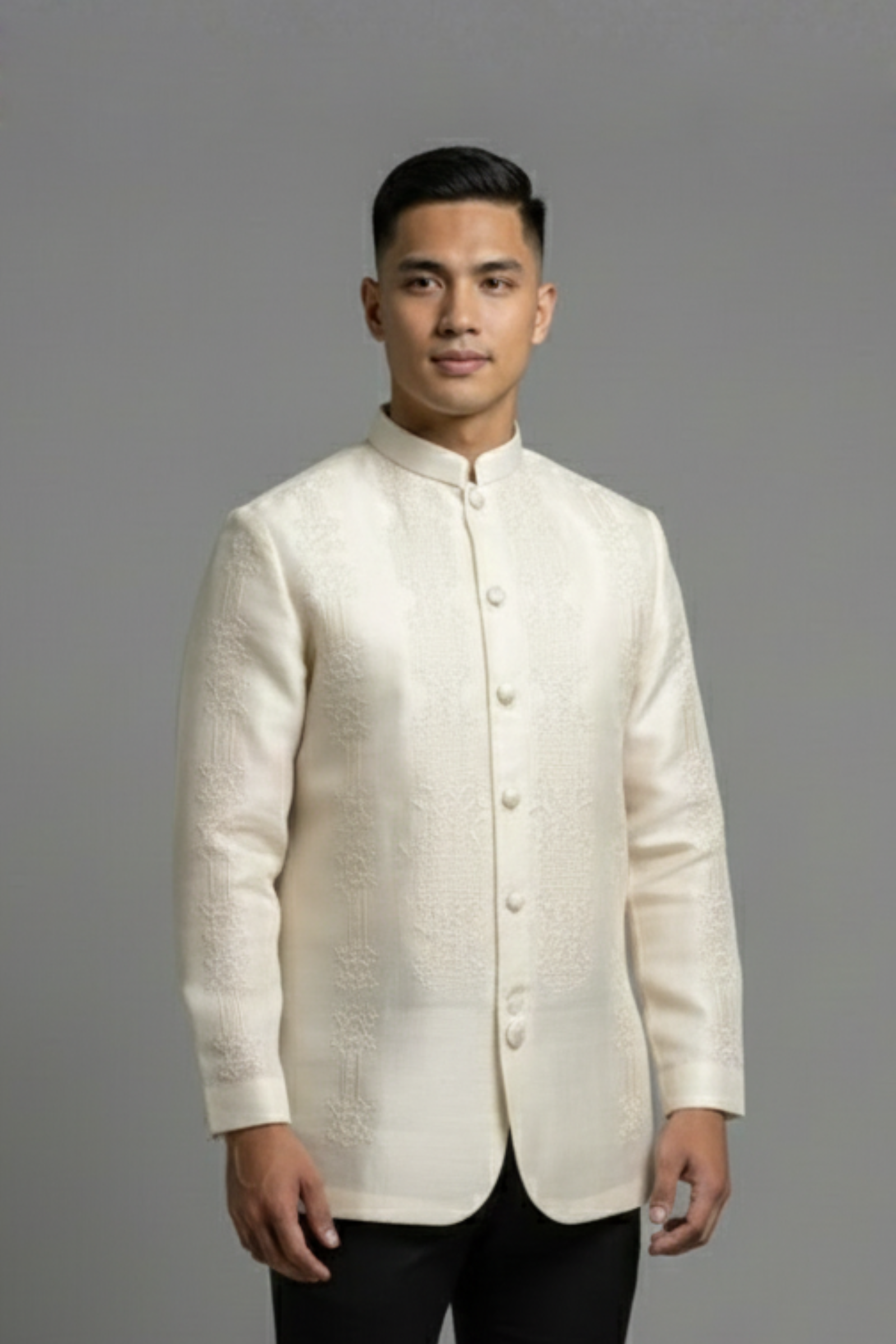 Premium Cocoon Silk Barong Tagalog Coat with All-Over Embroidery Verno ...