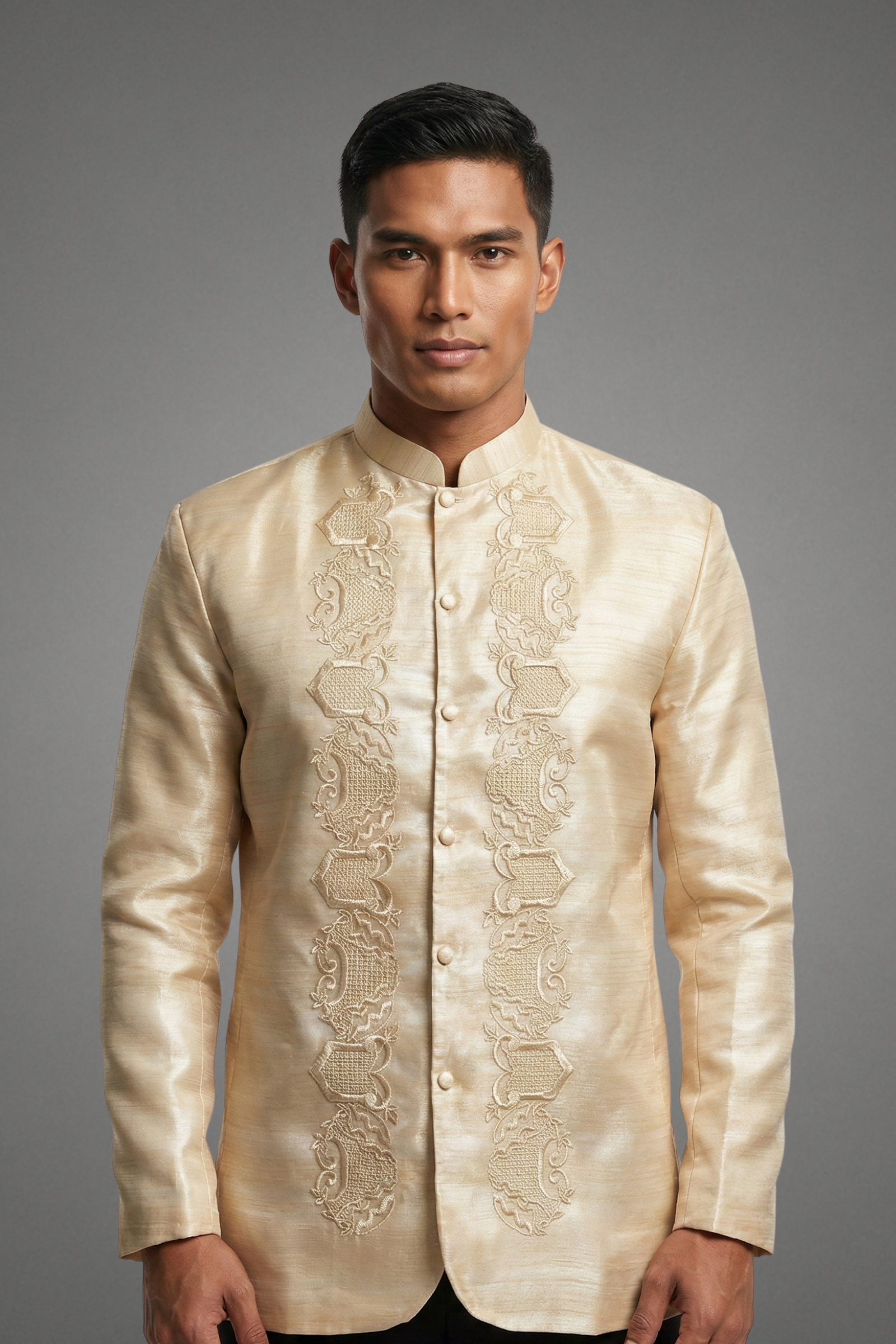 Organza Barong Tagalog Coat with Triple Satin Lining Golden – Andres ...