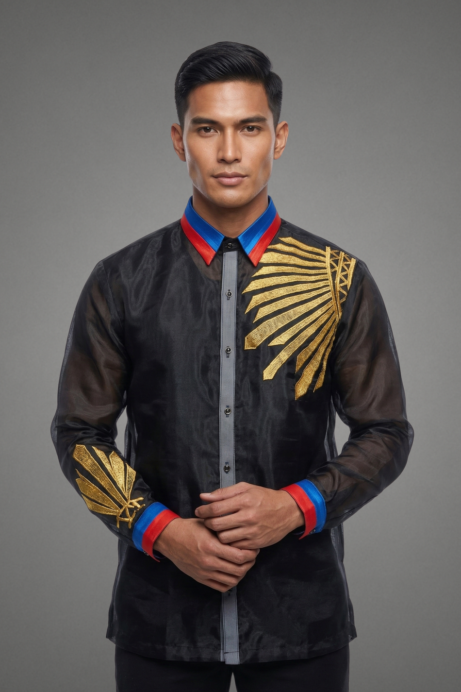 Black Organza with Golden Sun Ray Pattern Barong Tagalog – Pedro ...