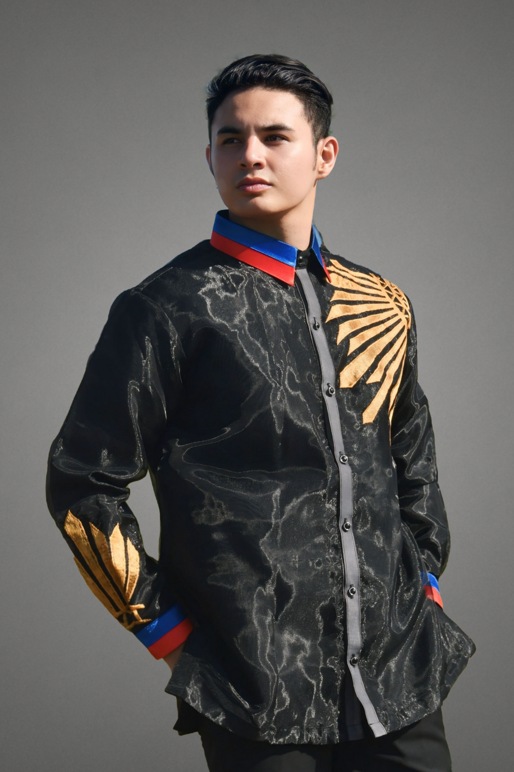 Black Organza with Golden Sun Ray Pattern Barong Tagalog – Pedro ...